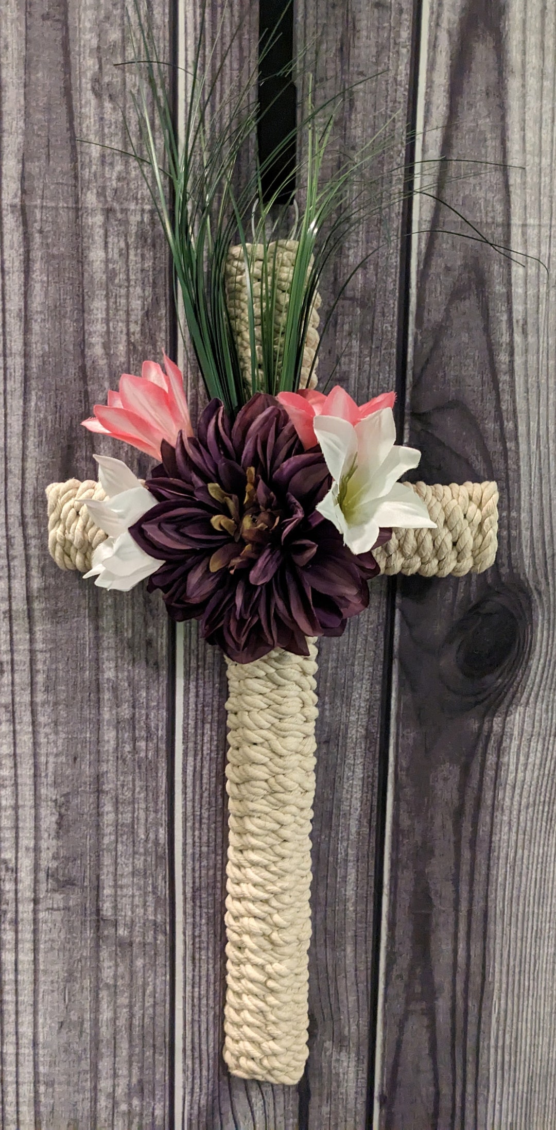 Woven Easter Cross Wreath With Flowers - Etsy