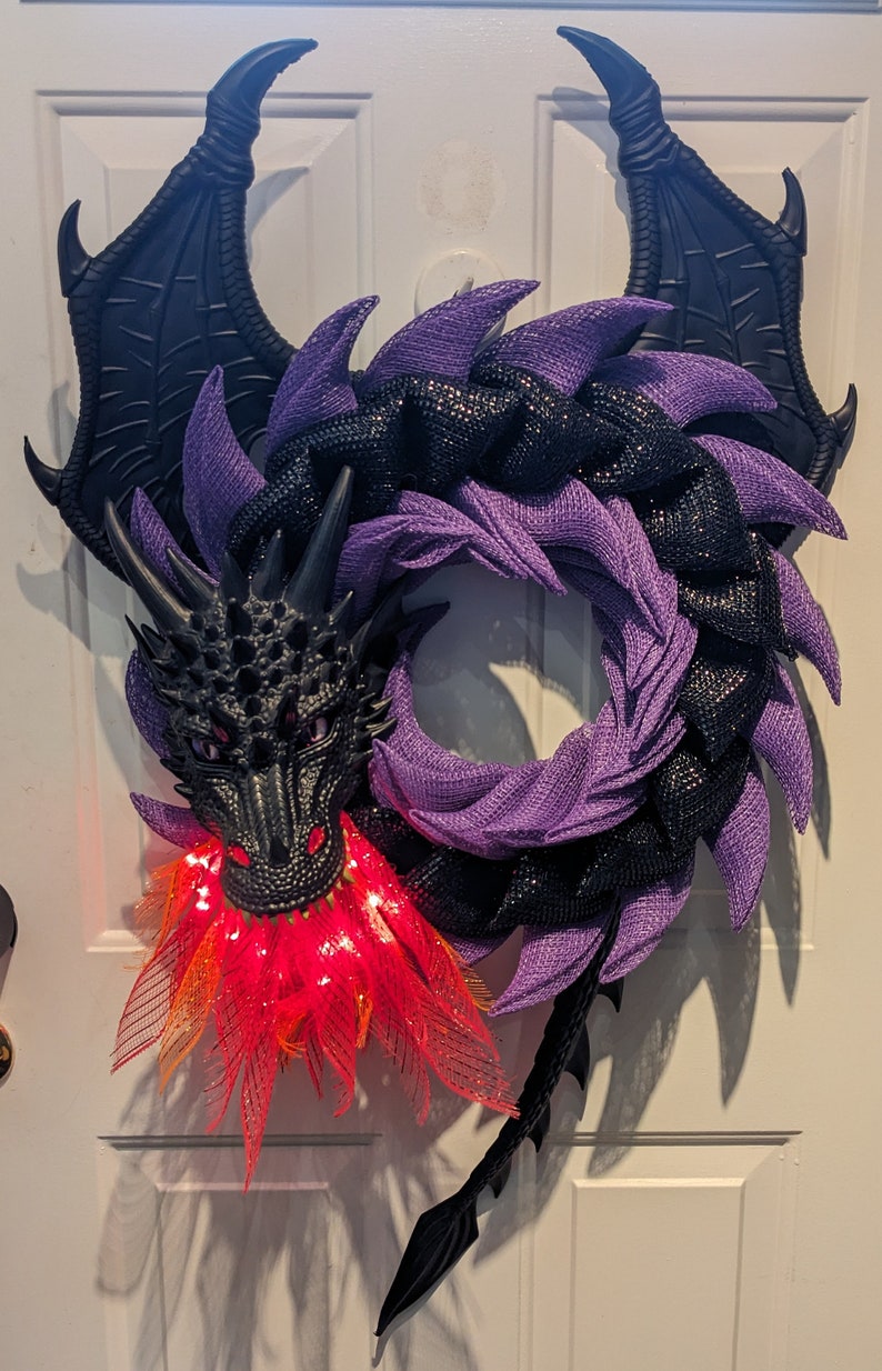 Blue Purple Dragon Wreath With Wings and Tail, With/without Fire - Etsy