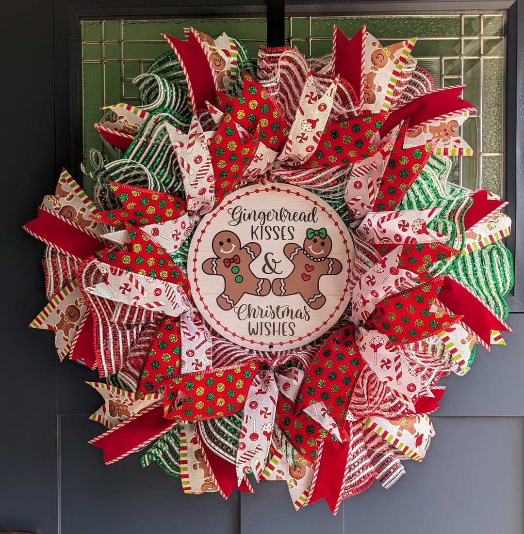 Gingerbread Kisses Christmas Deco Mesh Wreath - Etsy