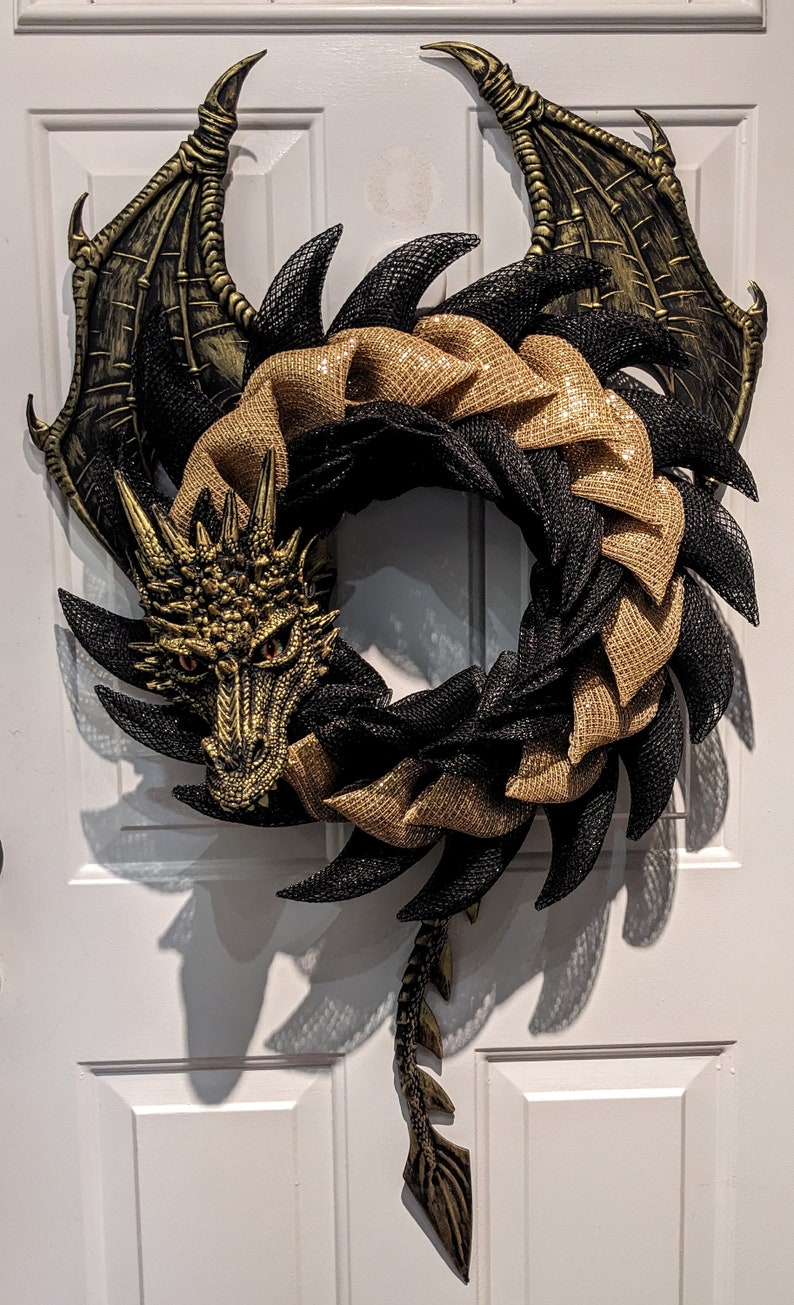 Black Gold Dragon Wreath With Wings and Tail, With/without Fire - Etsy