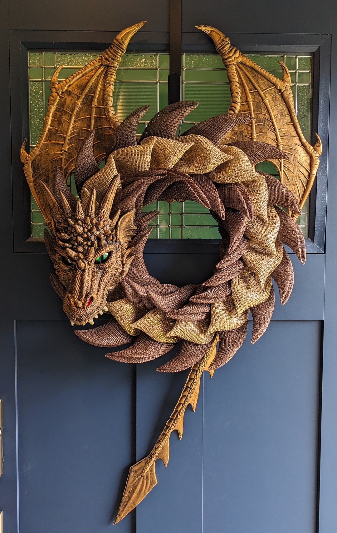 Brown Gold Dragon Wreath With Wings and Tail, With/without Fire - Etsy