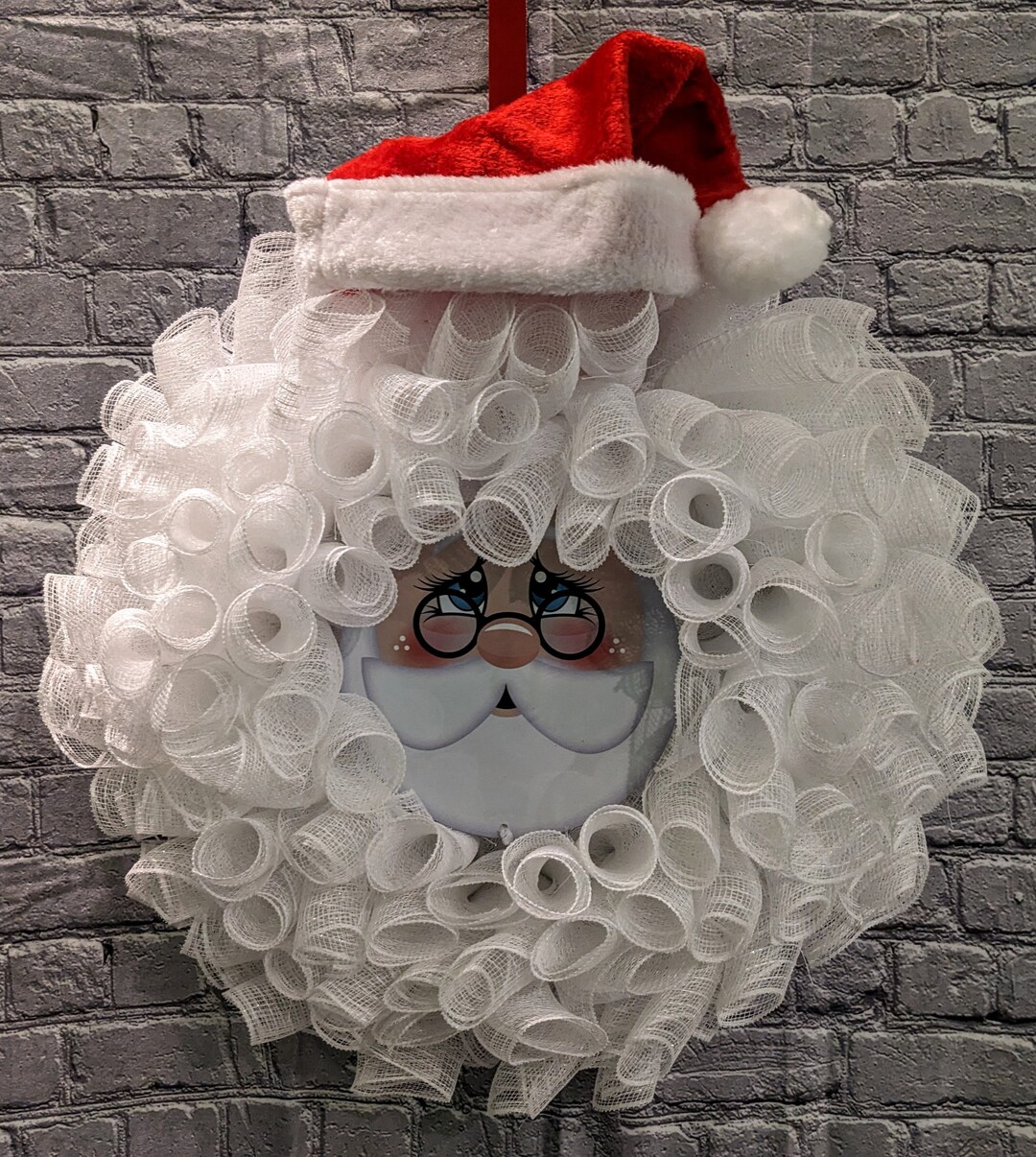 Santa Claus Christmas Deco Mesh Wreath With Hat - Etsy