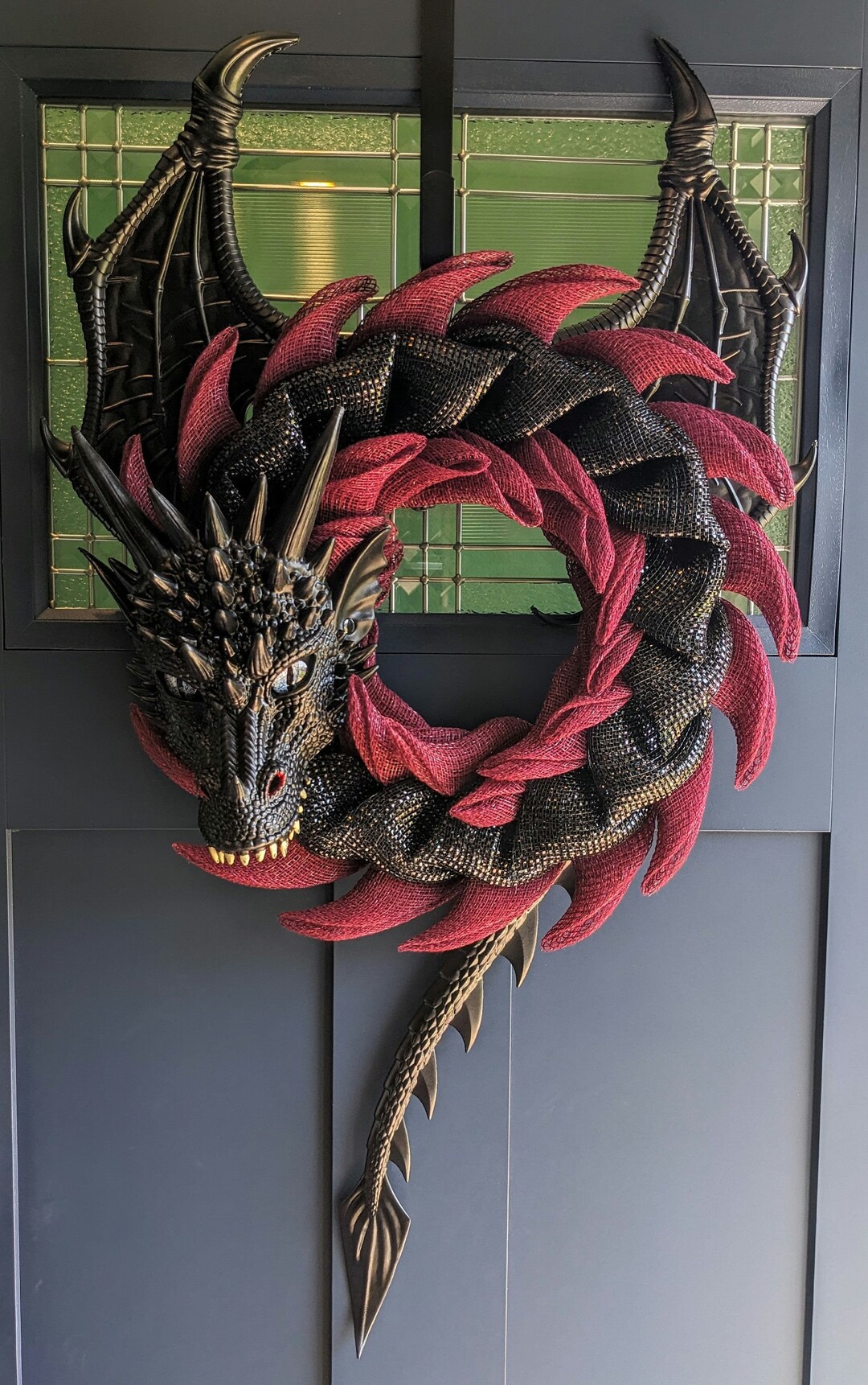 Burgundy Black Dragon Wreath With Wings and Tail, With/without Fire - Etsy