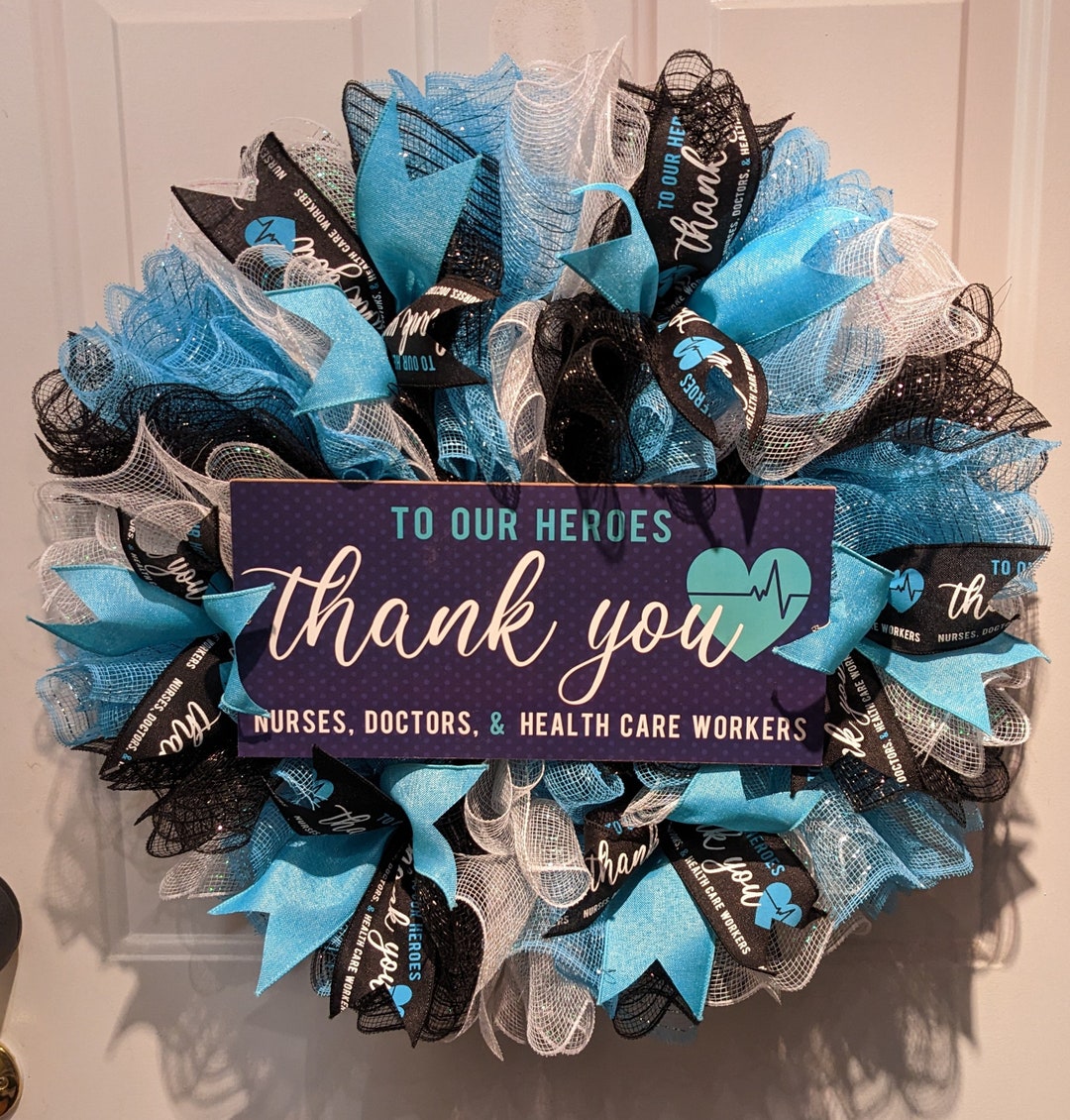 Heroes Healthcare Thank You Deco Mesh Wreath - Etsy