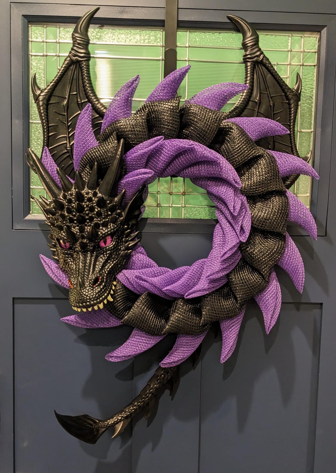 Purple Black Dragon Wreath With Wings and Tail, With/without Fire - Etsy