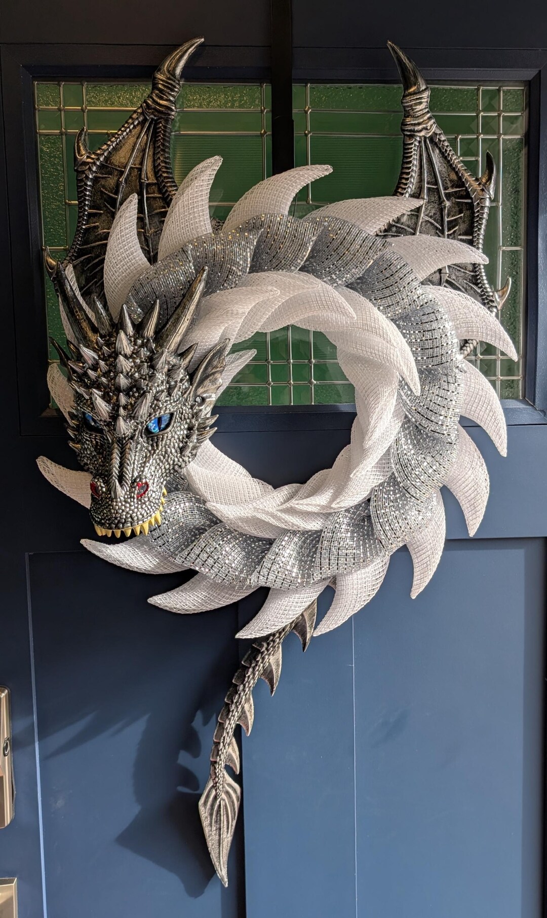 Gray White Dragon Wreath With Wings and Tail, With/without Fire - Etsy