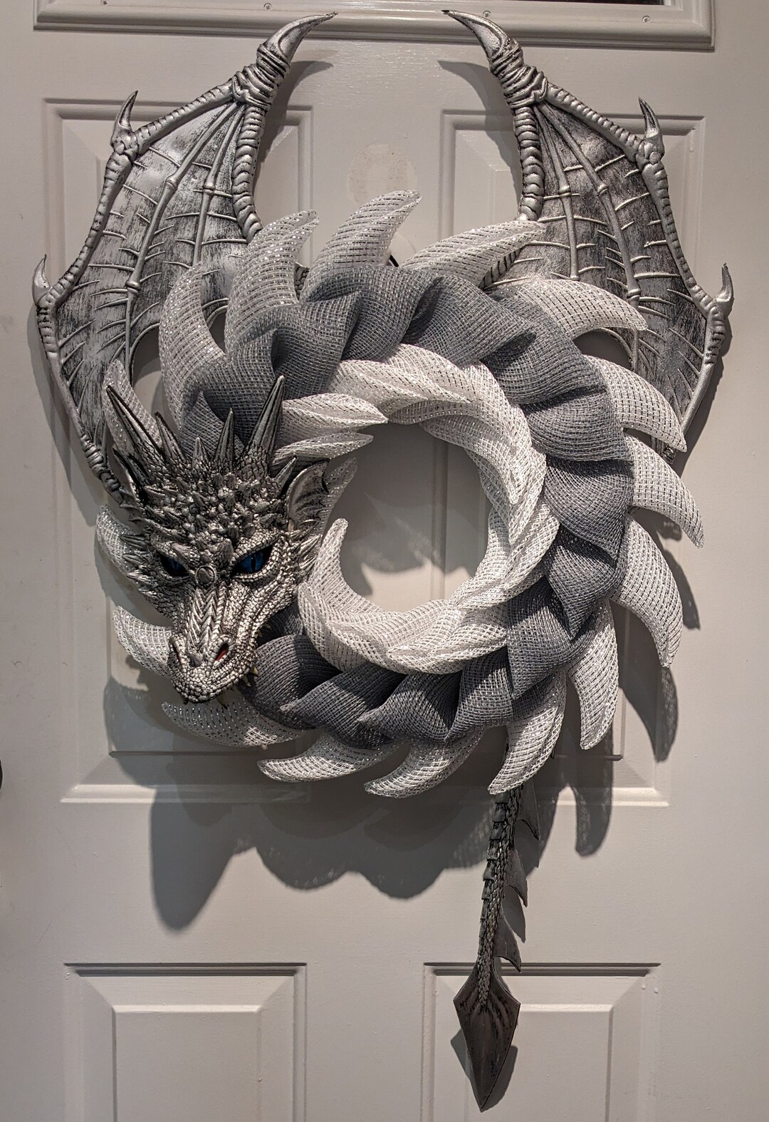 White Silver Ice Dragon Wreath With Wings and Tail - Etsy