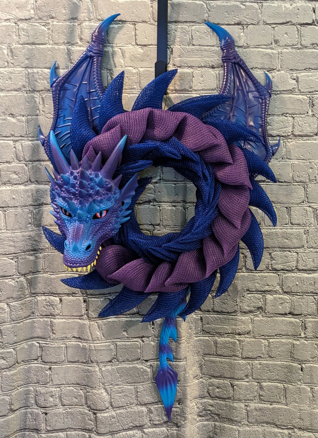 Blue Purple Dragon Wreath With Wings and Tail, With/without Fire - Etsy