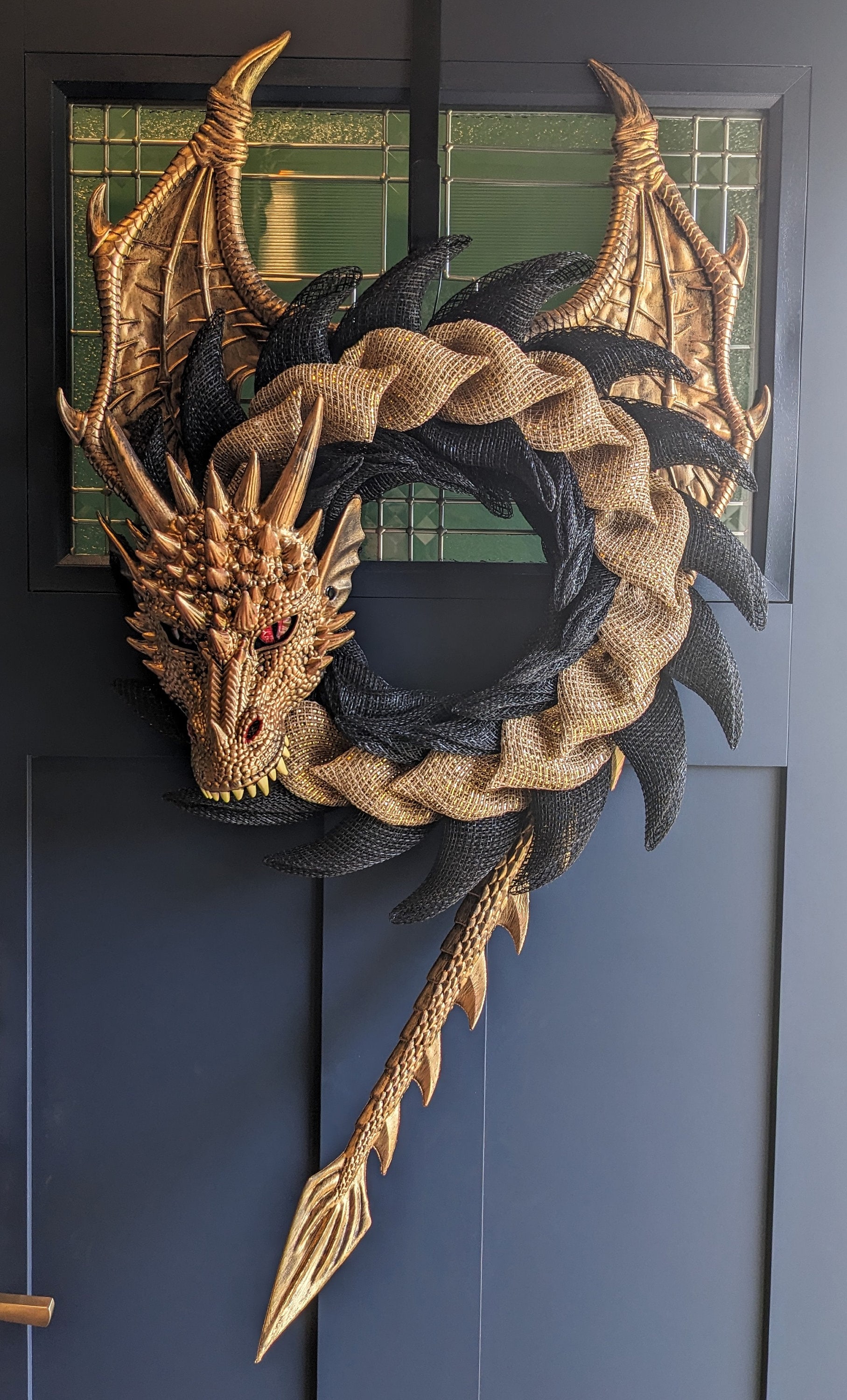 Black Gold Dragon Wreath With Wings and Tail, With/without Fire - Etsy