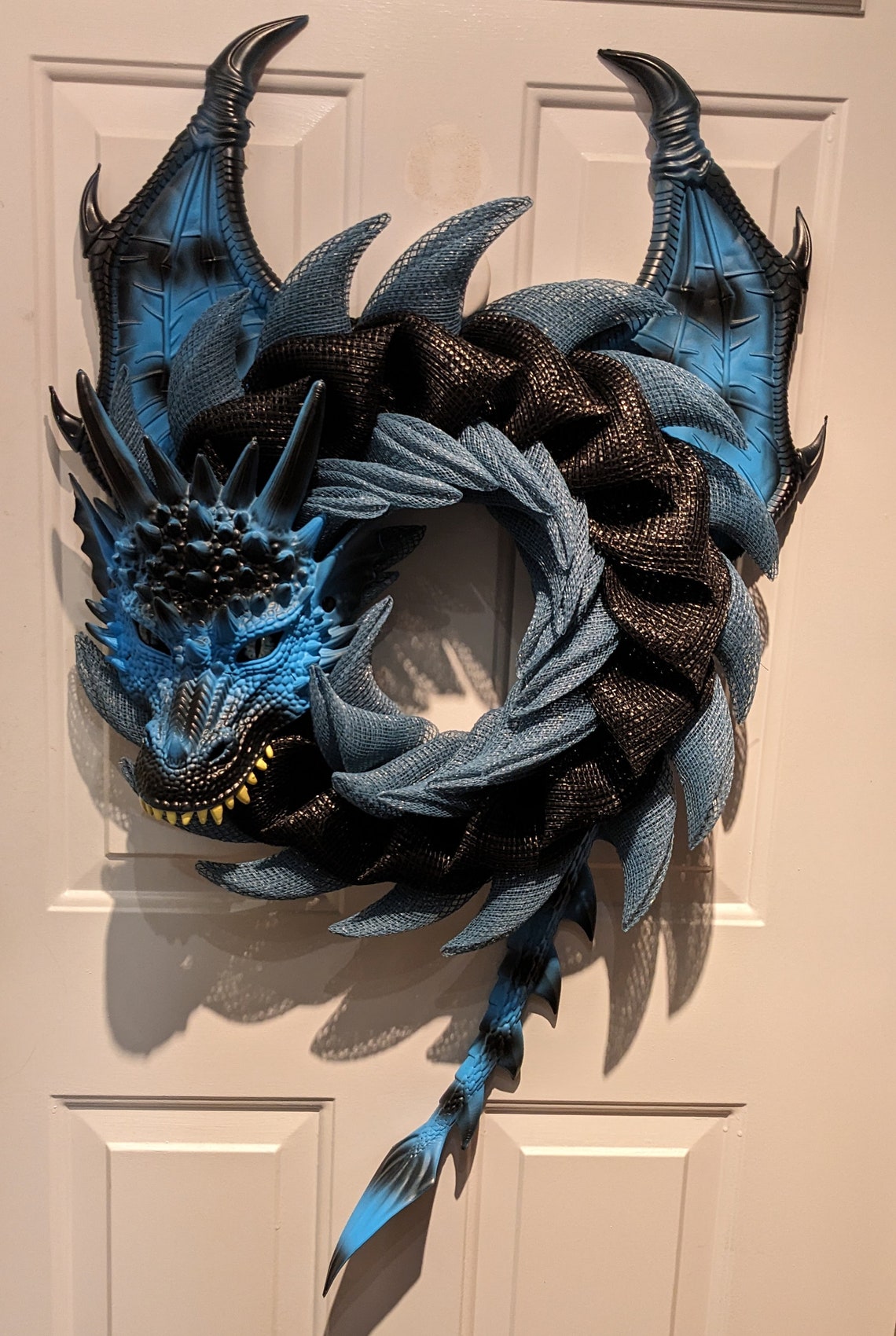 Black Blue Dragon Wreath With Wings and Tail, With/without Fire - Etsy
