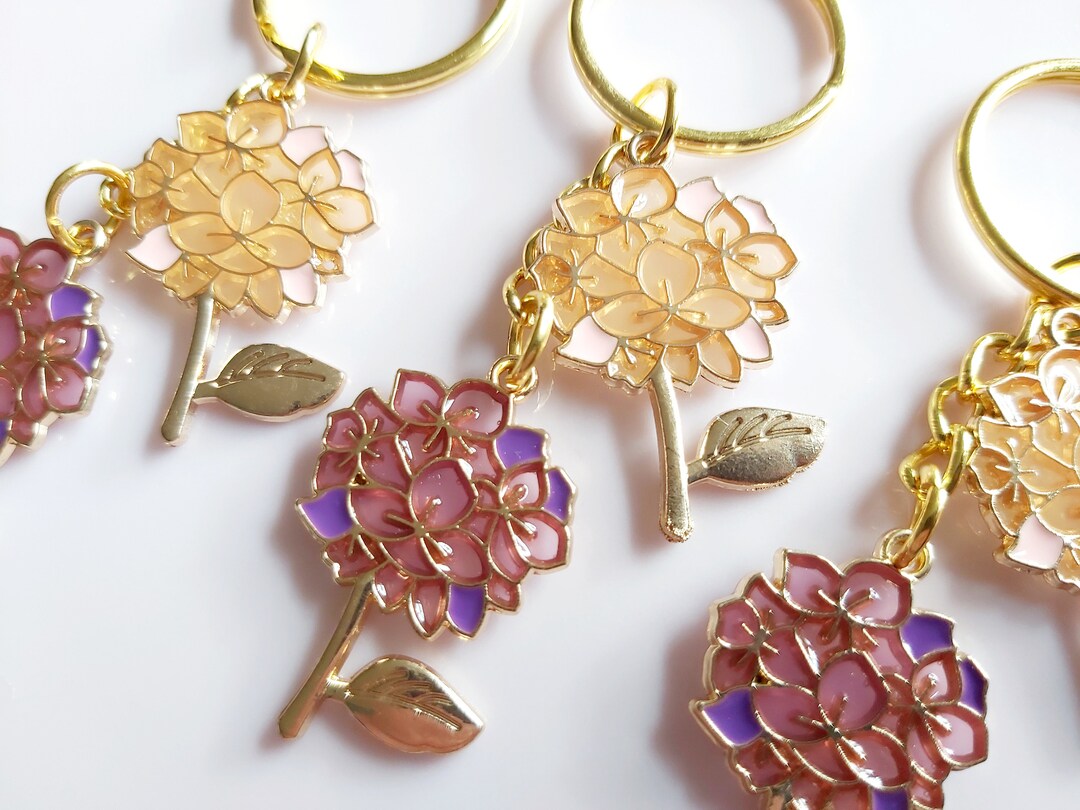 Hydrangea Keyring: Purple & Pink Floral Keychain or Bag Charm, Gardener ...