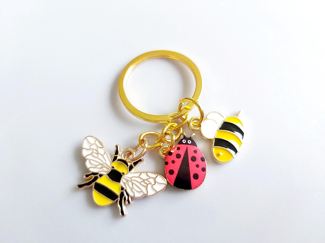 Bee Ladybug Keyring: Enamel Charms, Gold Tone Keychain - Etsy