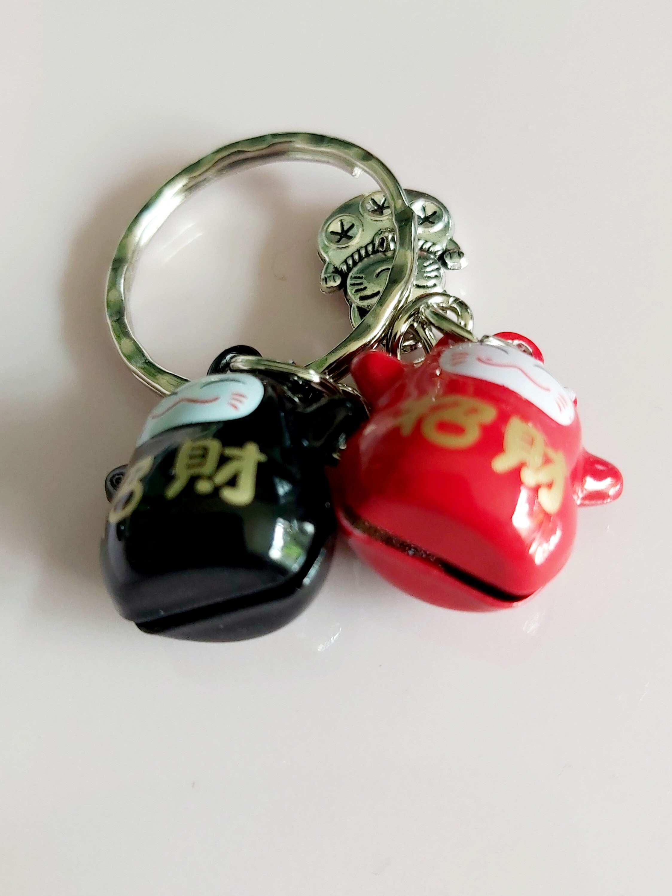 Fortune Cat Bell Keyring. Black and Red Lucky Cat Japanese - Etsy