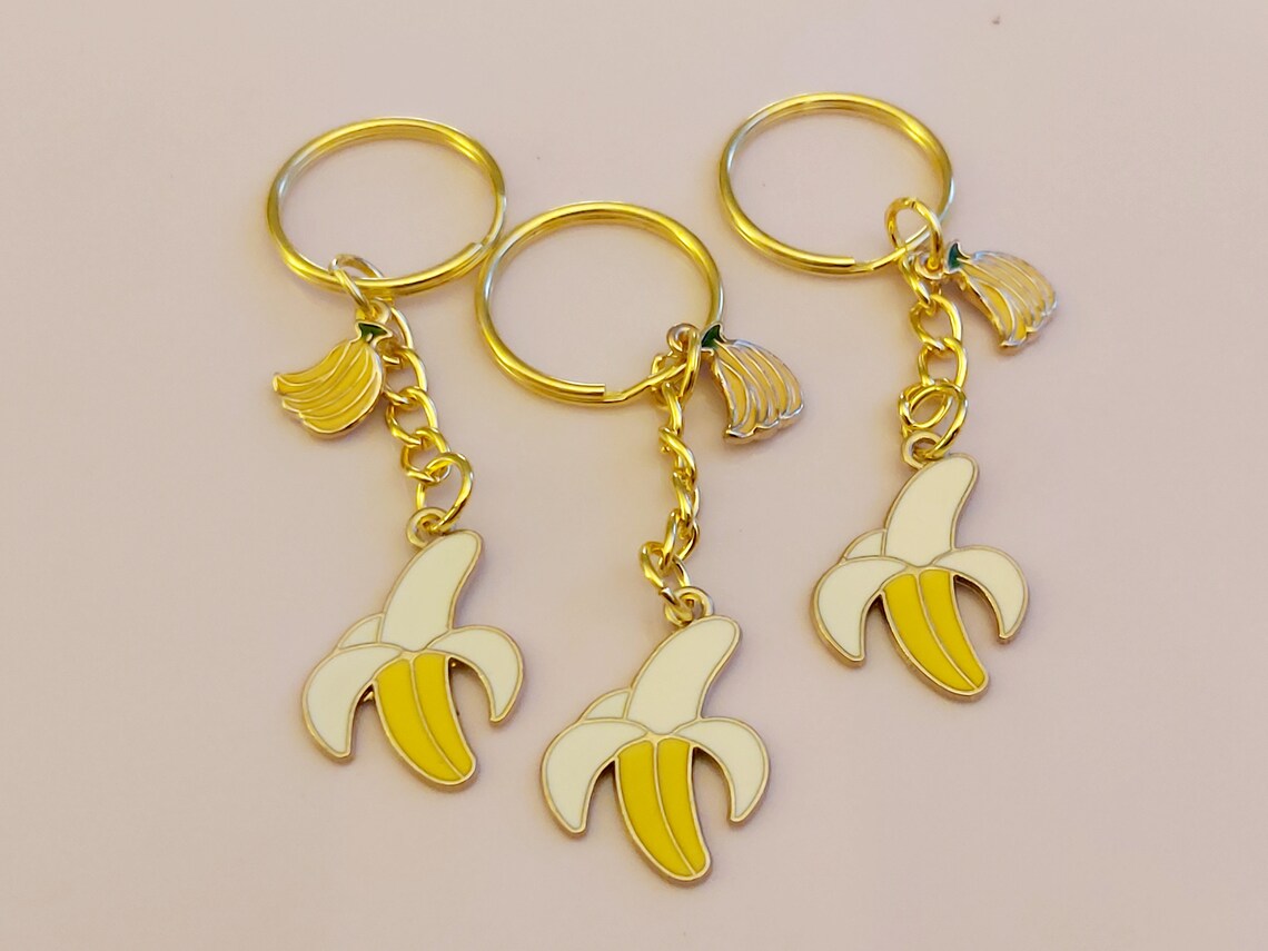 Banana Keychain: Gold Tone Fruit Charm Keyring - Etsy