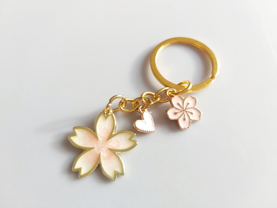 Sakura Flower Keyring: Pale Pink Cherry Blossom Keychain Bag Charm - Etsy
