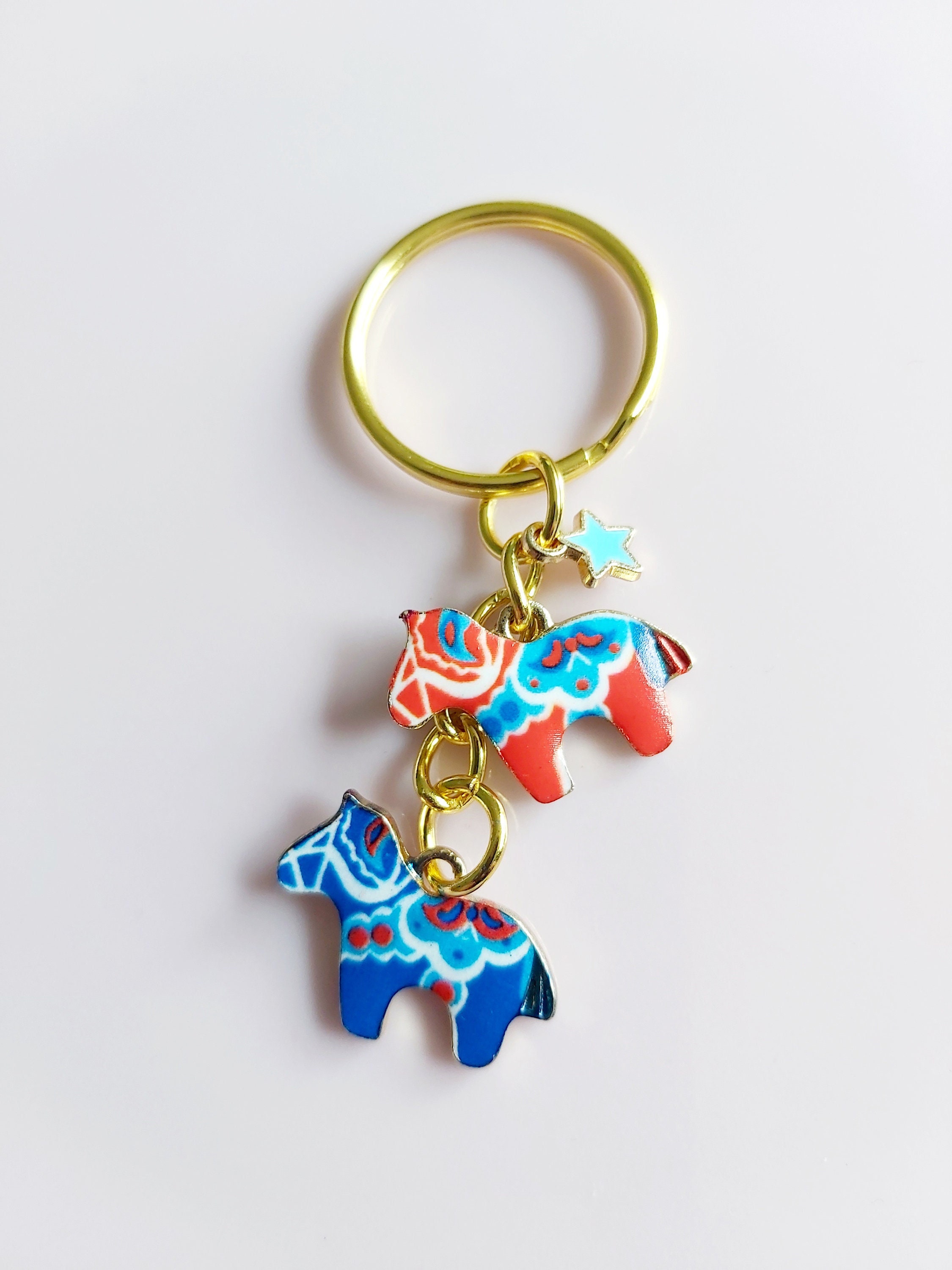 Dala Horse Keychain. Blue and Red Swedish Novelty Keychain - Etsy Singapore