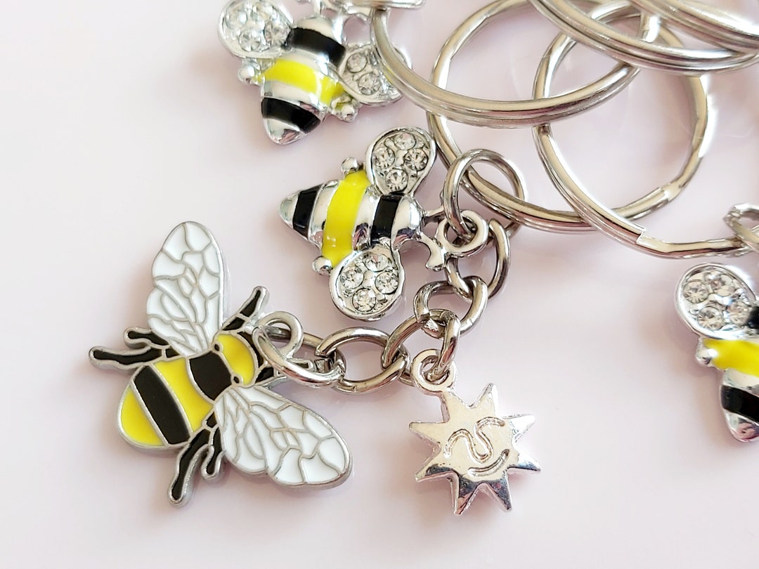 Bee Keyring. Sunshine Rhinestone Yellow Black Silver Bee With Silver ...