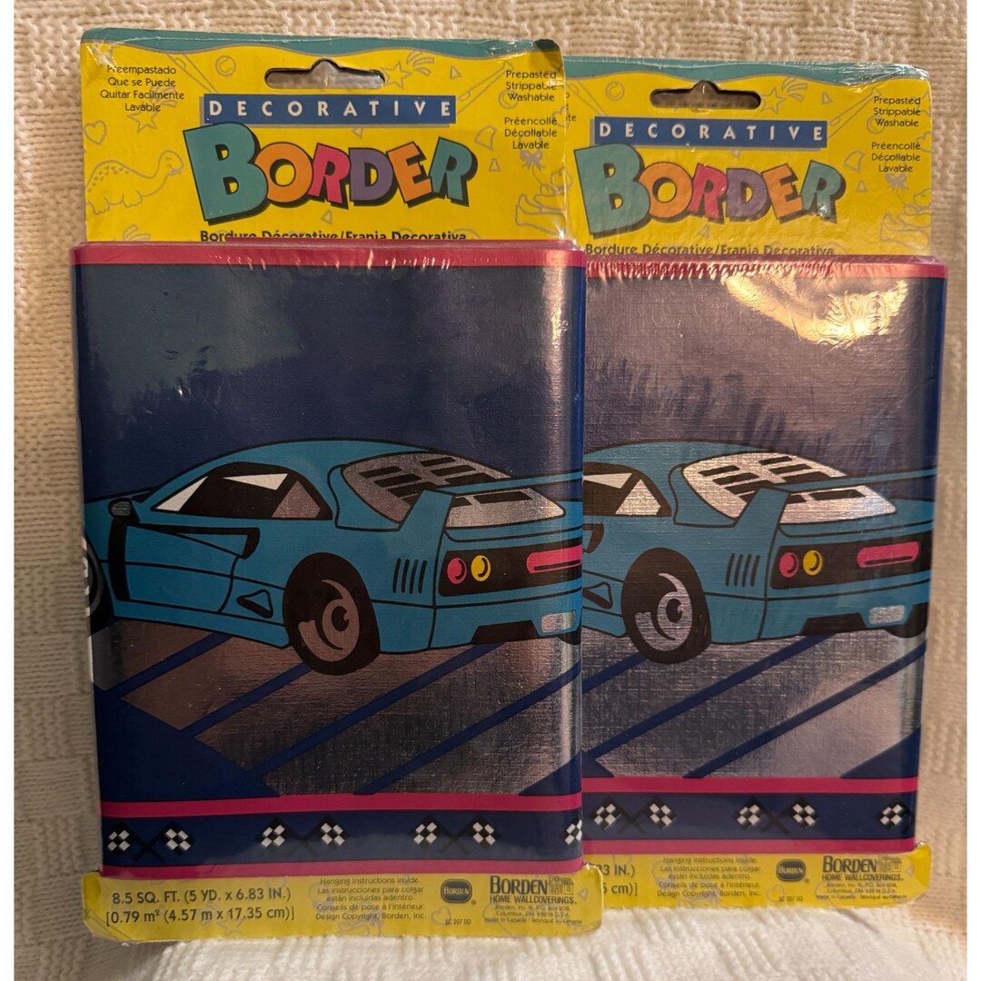 2 Rolls VTG Borden Pre Pasted Sports Car Border W Metallic Silver and ...