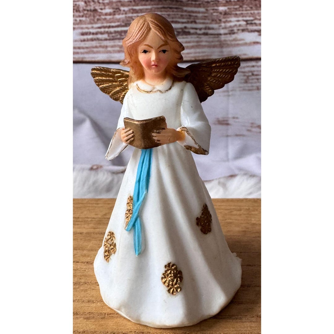 VTG Hong Kong Plastic Christmas Angel White and Gold Dress With Blue ...