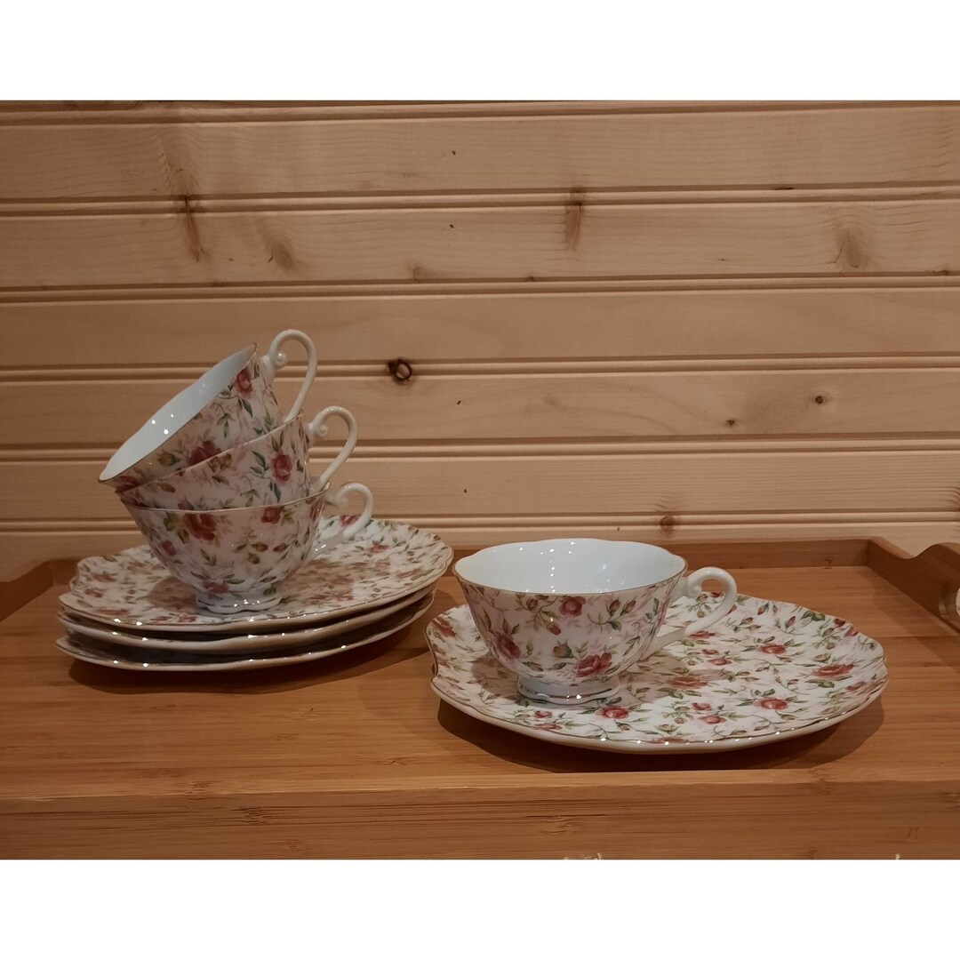 Lefton Rose Chintz 1950s Floral Snack Plate Tea Cup 2 Piece Place ...