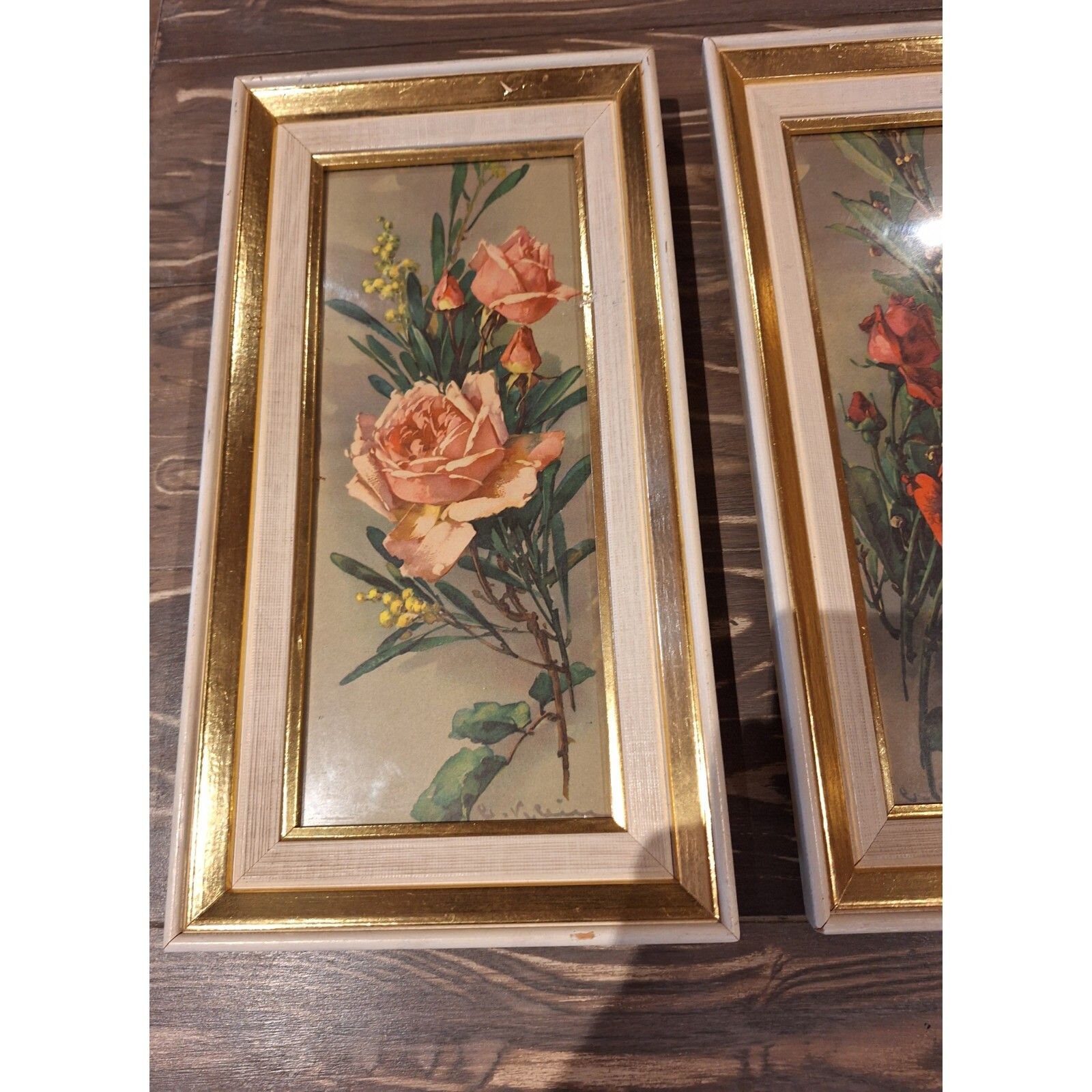 2 50's Prints in Frames Mid Century Kitsch Art Roses Floral Prints Wall ...