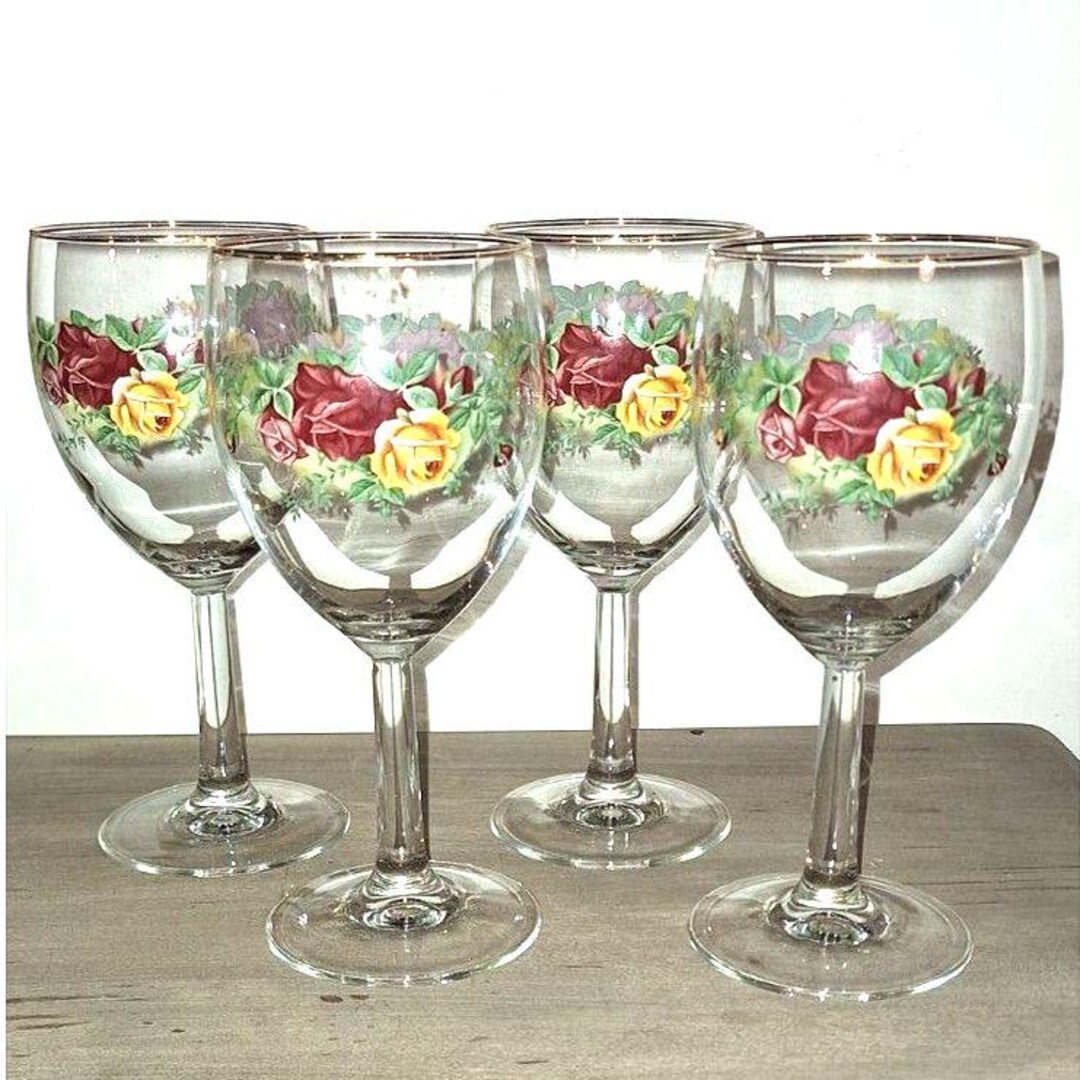 4 Royal Albert OLD COUNTRY ROSES W Gold Edges Stem Ware Wine Glasses ...