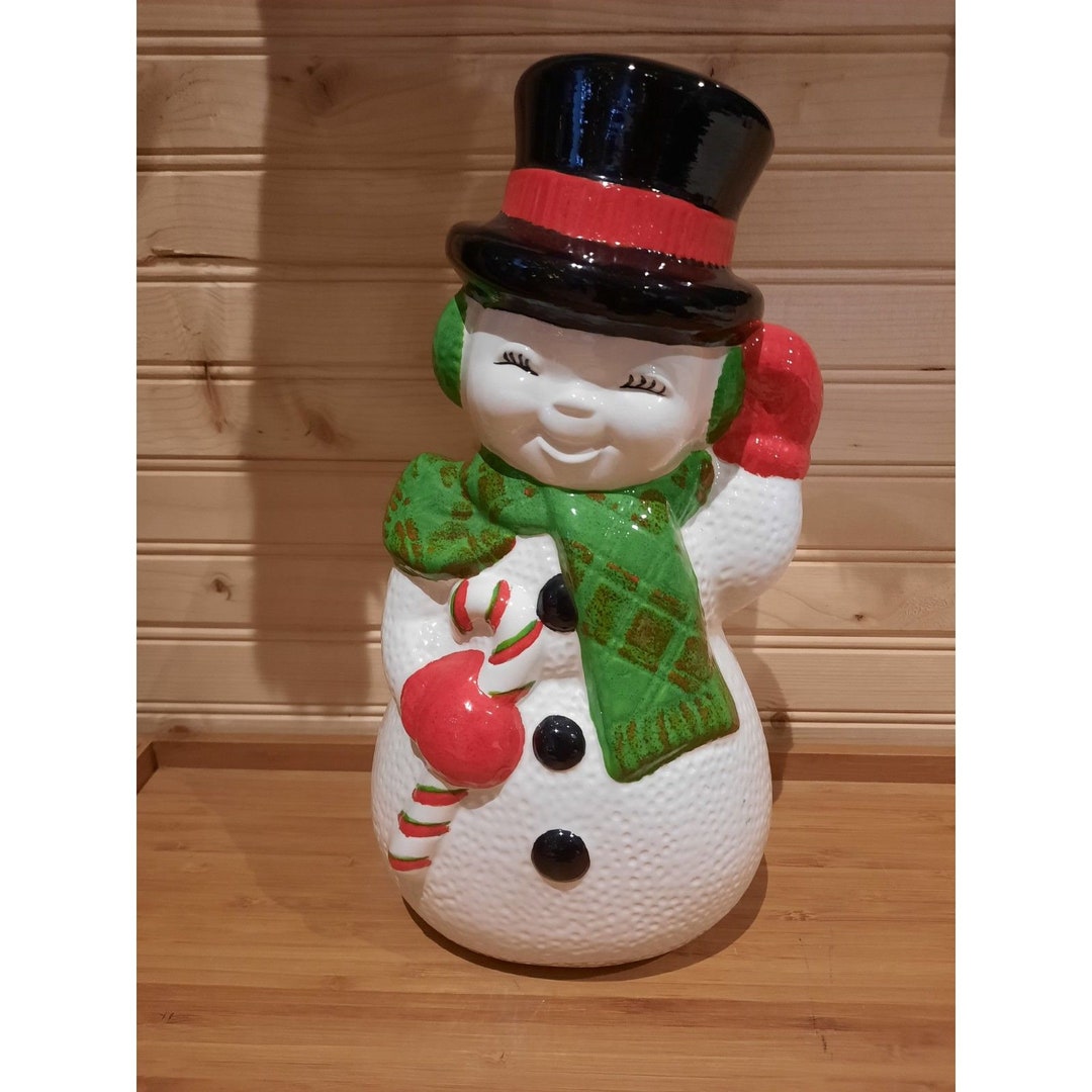 Vintage Hand Glazed Ceramic Snowman Sculpture Top Hat Frosty the ...