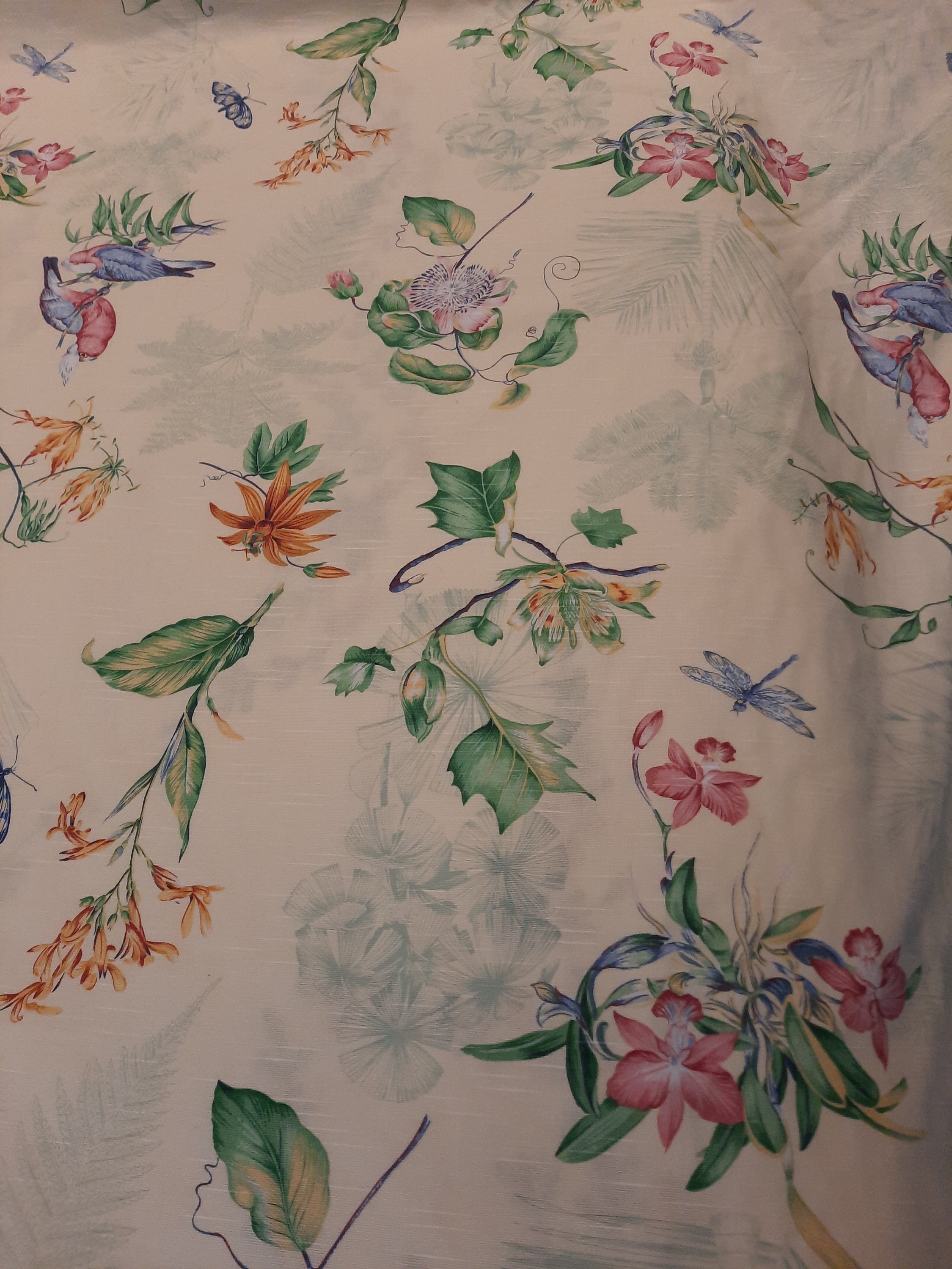 Waverly Screen Print Samoa Yellow Florals Birds Sold by - Etsy