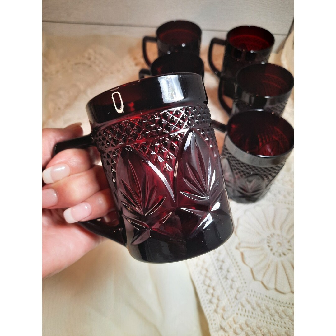 Vintage Ruby Red Pressed Glass Mugs Marked France on Bottom - Etsy