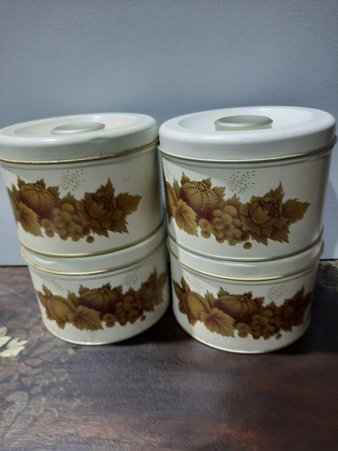 Vintage Decoware Stackable Tin Canisters Fruit & Vegetable - Etsy