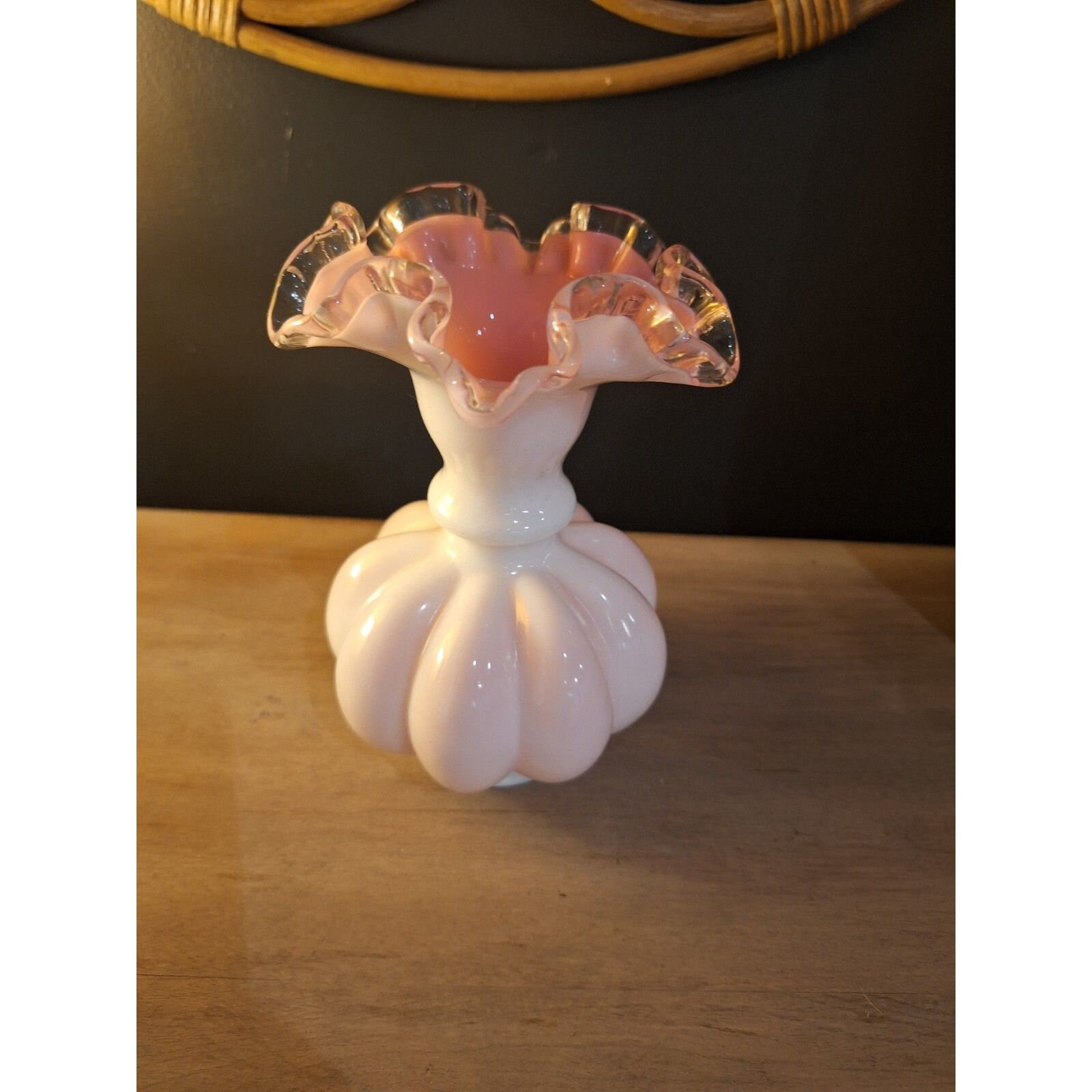 Vintage Fenton Pink Interior Milk Glass Ruffled Top - Etsy