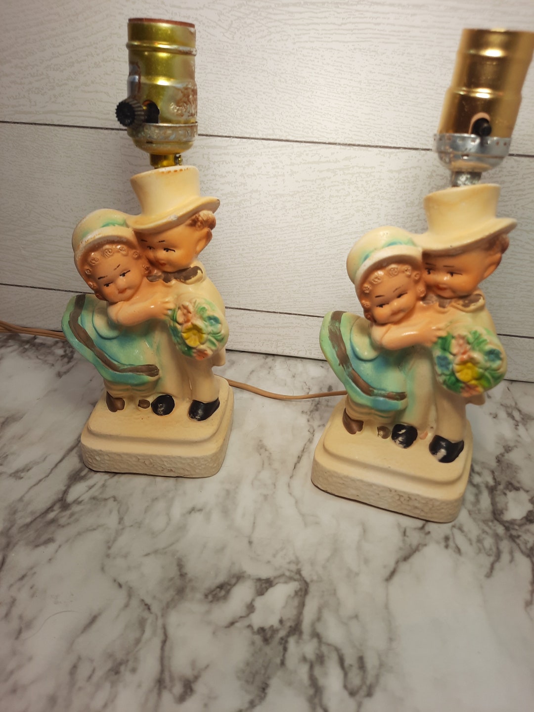 Vintage Charming Chalkware Lamps, Boy Girl Figurines - Etsy