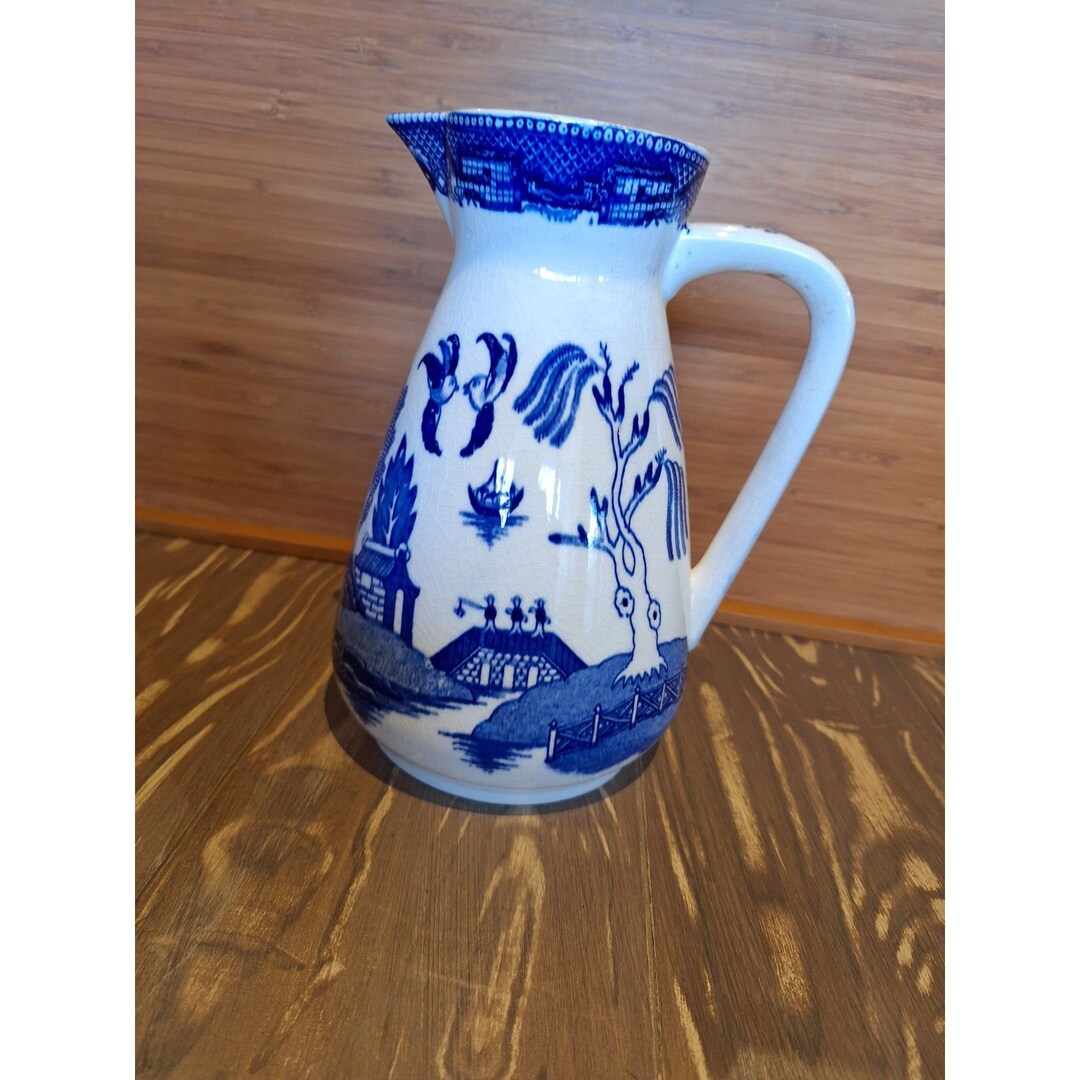 Antique Blue Willow Blue and White Pitcher - Etsy