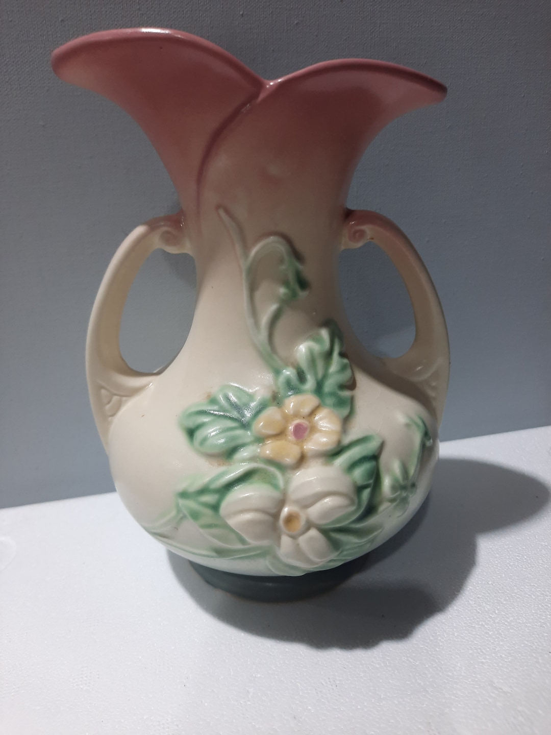 Vintage Hull Art Pottery W8 7 1/2 Pink Wildflower Pink Blue Double ...