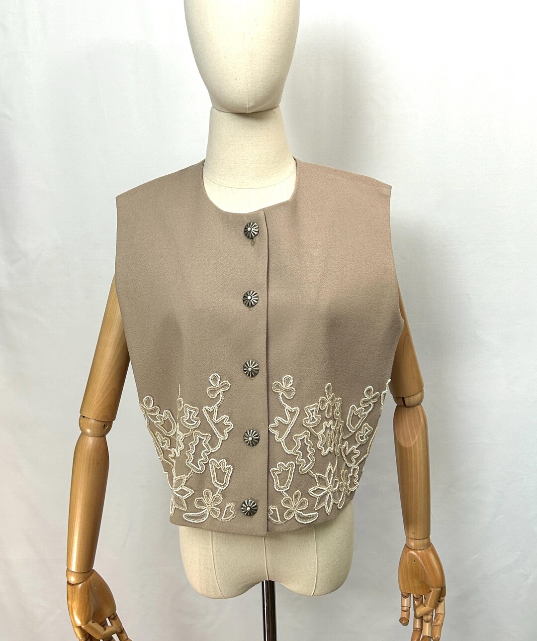 Vintage Double D Ranch WOOL Tan Vest White Seed Bead Detail - Etsy