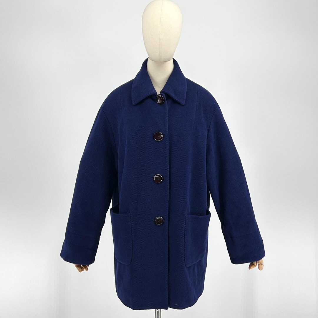 Vintage Cacharel Navy Blue Wool Cashmere Angora Oversized Coat Size 36 ...