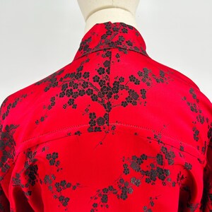 Vintage Ruby Red Satin Brocade Kimono Style Robe W Black Floral ...