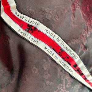 Vintage Ruby Red Satin Brocade Kimono Style Robe W Black Floral ...