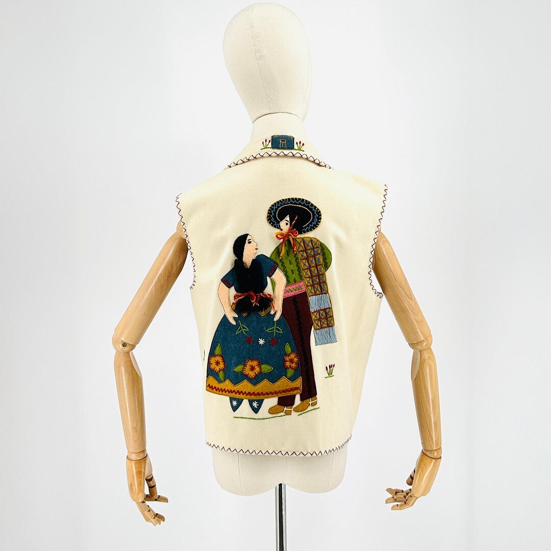 Rare 90s Double D Ranch Wear Cream Wool Blend Vest W Mexican Theme ...