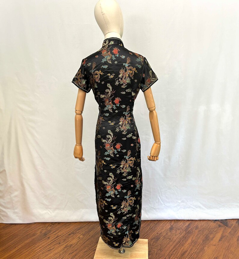 Traditional Chinese Oriental Dragon Black Satin Dress Lian Lin Mandarin ...