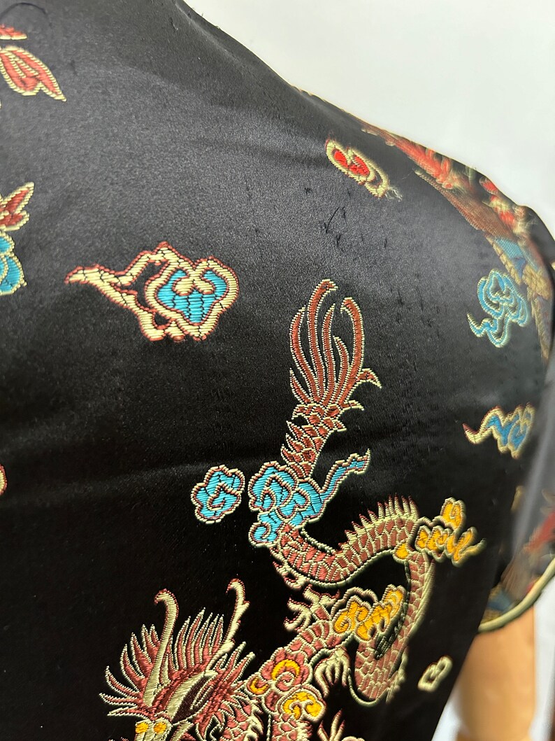 Traditional Chinese Oriental Dragon Black Satin Dress Lian Lin Mandarin ...