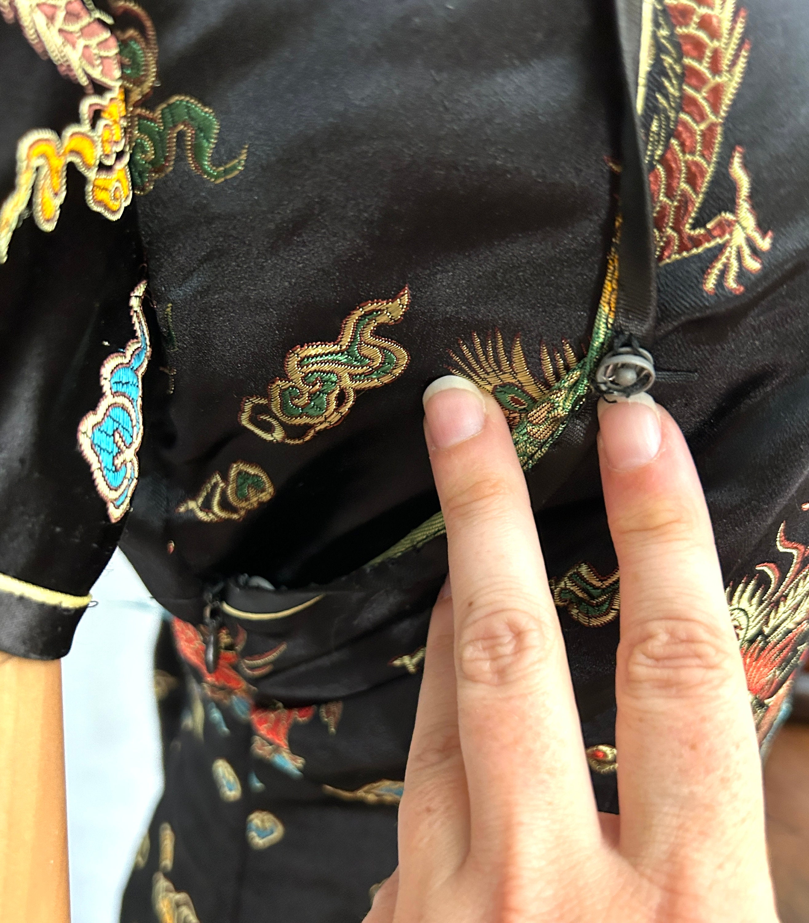 Traditional Chinese Oriental Dragon Black Satin Dress Lian Lin Mandarin ...