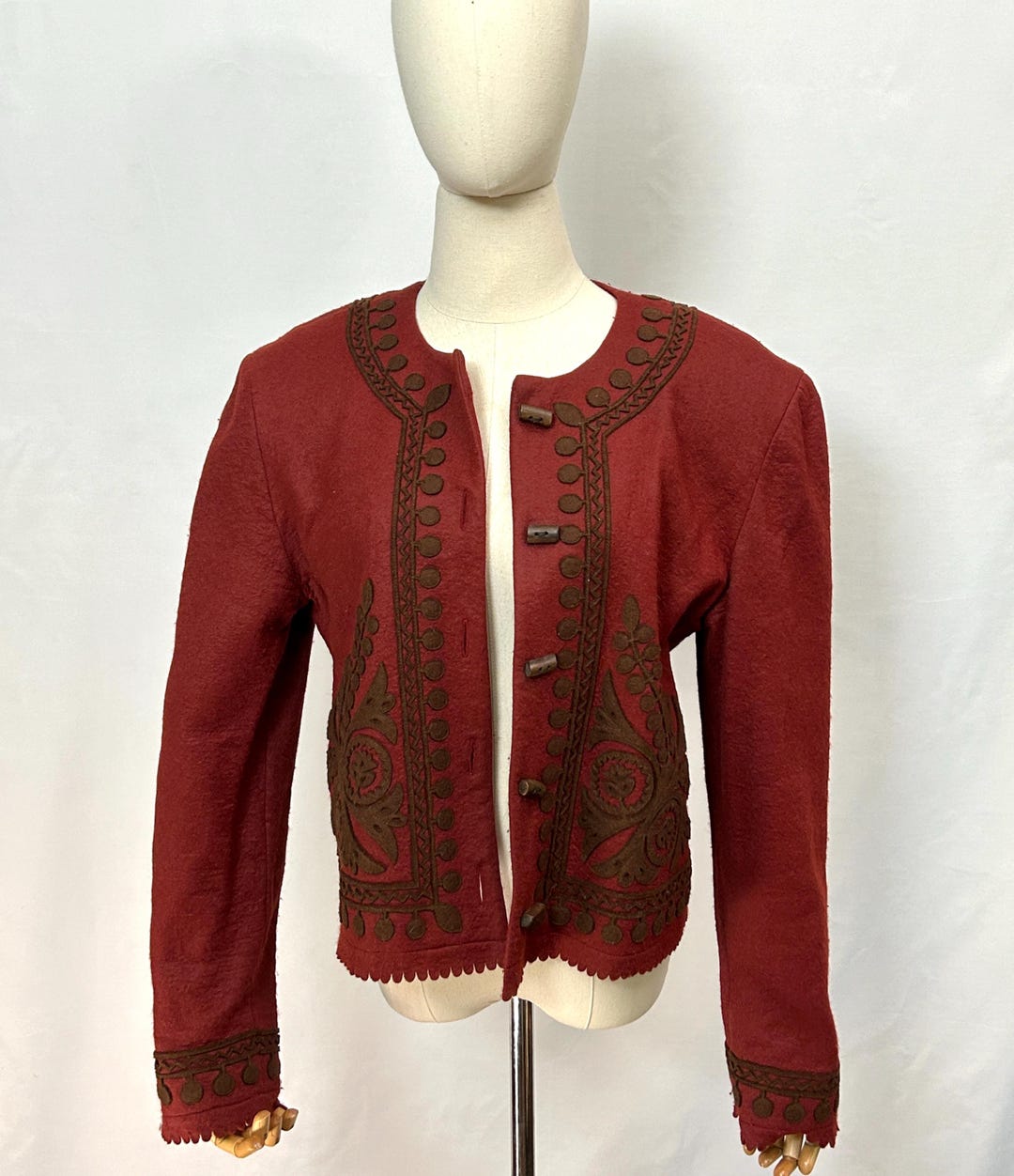 Vintage Double D Ranch Red Felt Blazer With Brown Floral Appliqué - Etsy