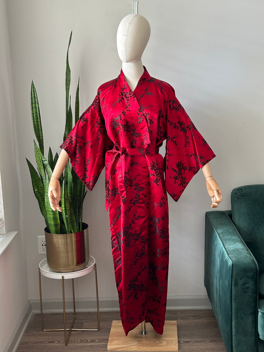 Red Satin Kimono Style Robe Made in Hong Kong - Etsy