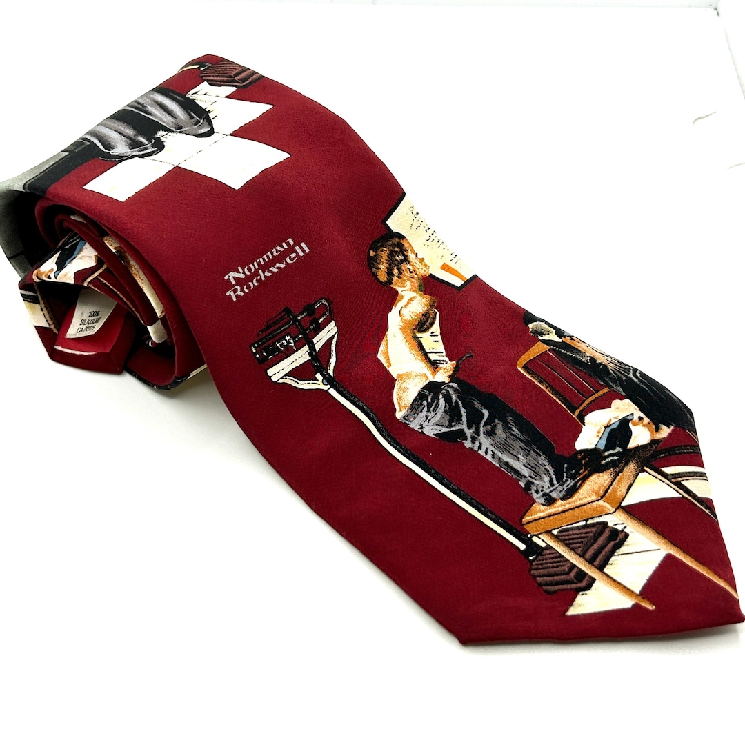 Vintage 90s Norman Rockwell Red Doctor 100% SILK Tie 61 - Etsy