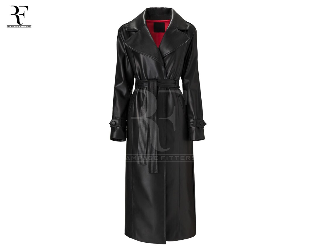 Leather Trench Coat Women Black Leather Long Coat Ladies Designer ...