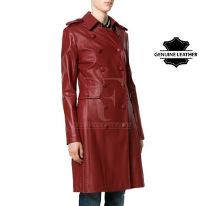Women Steampunk Red Leather Trench Coat Genuine Leather Ladies Fashion ...