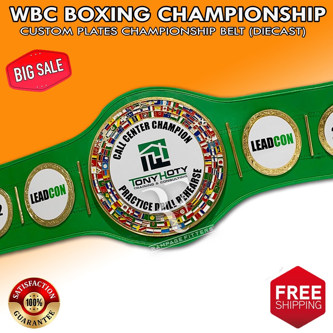 WBC Custom Plates Championship Belt Replica Adult Size Buckle Closure ...