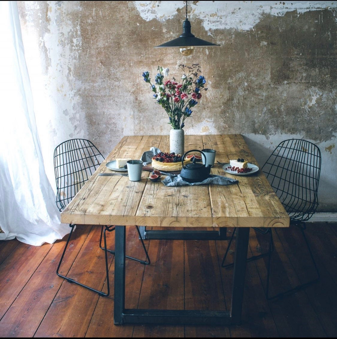 1.80 M Length Old Wood Dining Table, Plank Table, Upcycling Table, Hand ...