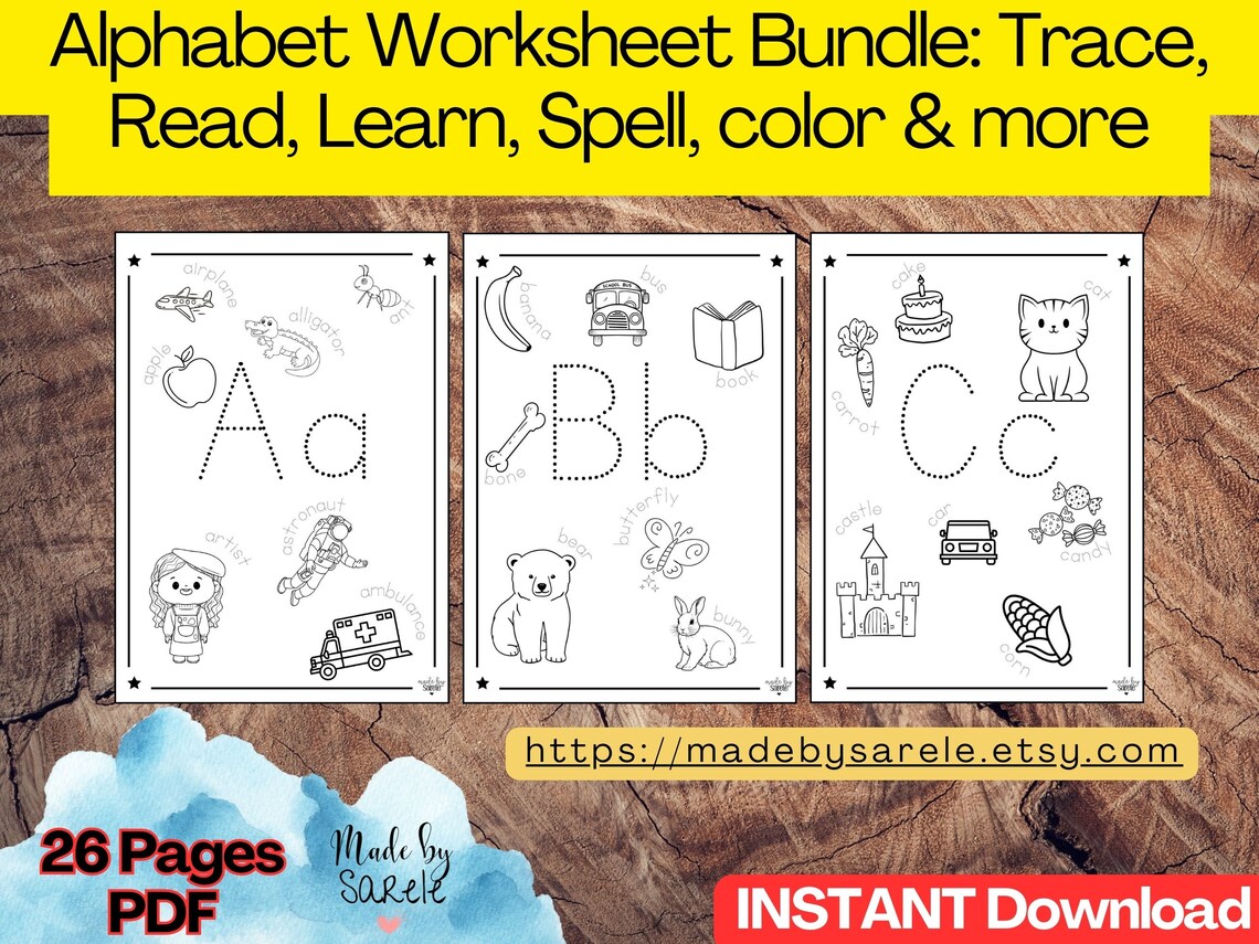 Alphabet Worksheets Bundle Coloring Pages Preschool Letters Words ...